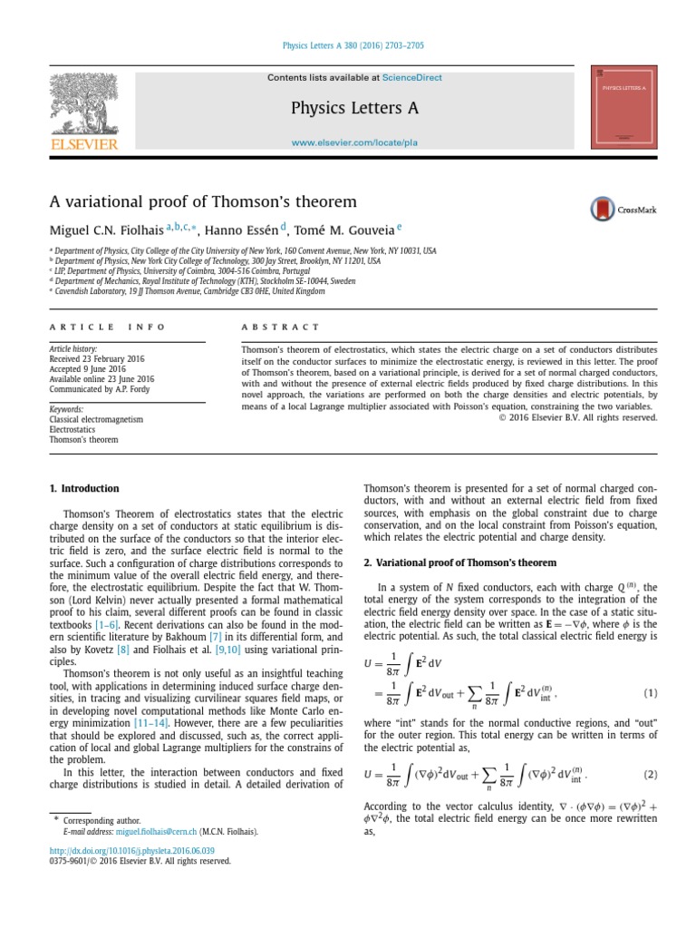 (Fiolhais, M.C.N. Et Al.) A Variational Proof of Thomson's Theorem ...