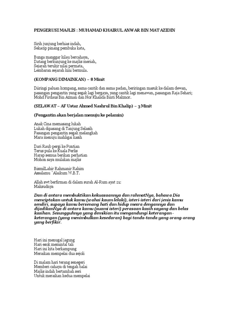 Skrip Majlis Kahwin 2012 | PDF