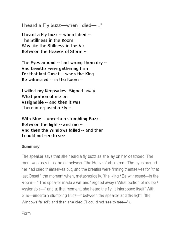 I heard a Fly buzz | Emily Dickinson | Poetic Form