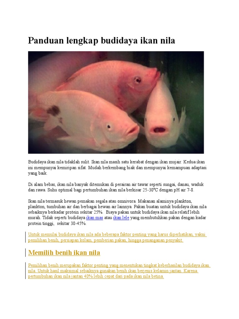 Panduan Lengkap Budidaya Ikan Nila | PDF Panduan Lengkap Budidaya Ikan Nila | PDF