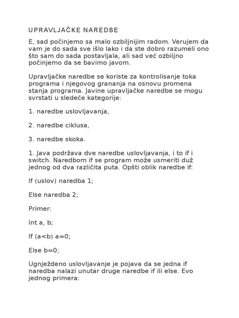 Upravljačke Naredbe | PDF