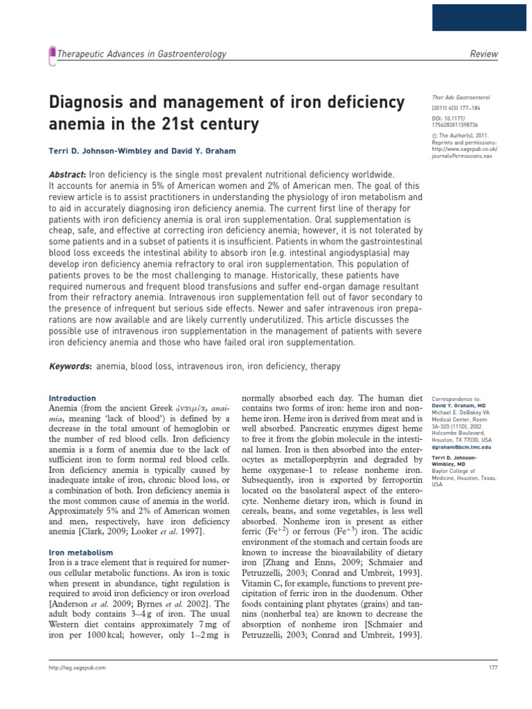 Diagnosis and Management of Iron Deficiency Anemia in The 21st Century ...