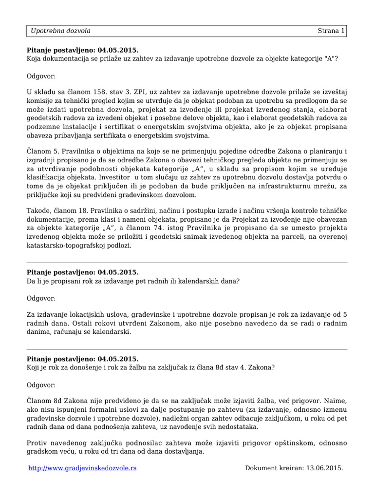 Odgovori Upotrebna Dozvola | PDF