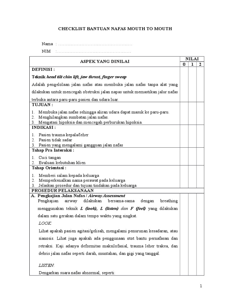 Checklist Head Tilt Chin Lift Jaw Thrust Pdf