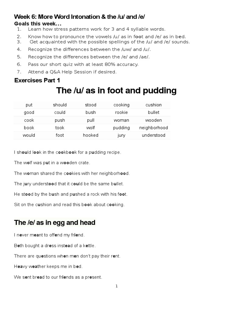 The /u/ As in Foot and Pudding | PDF