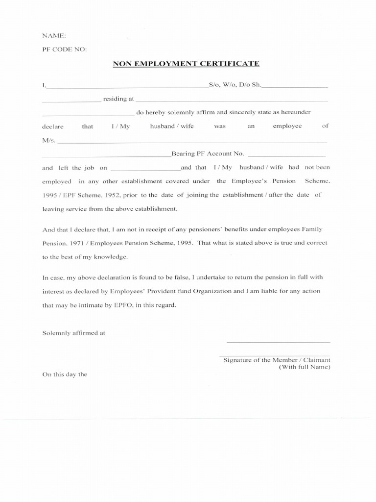 Non Employment Certificate | PDF
