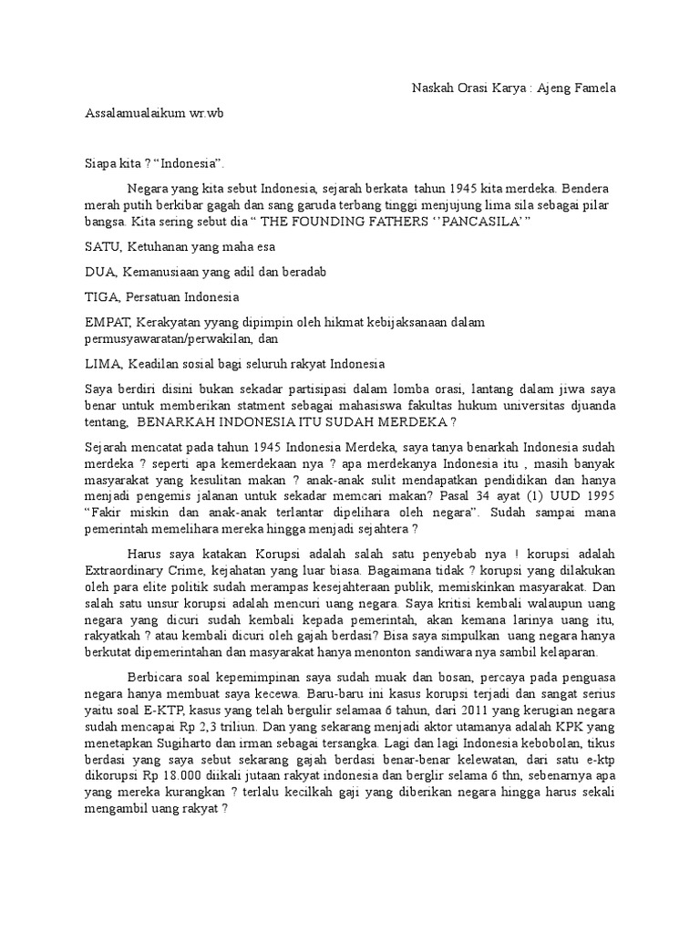 Naskah Orasi Karya | PDF