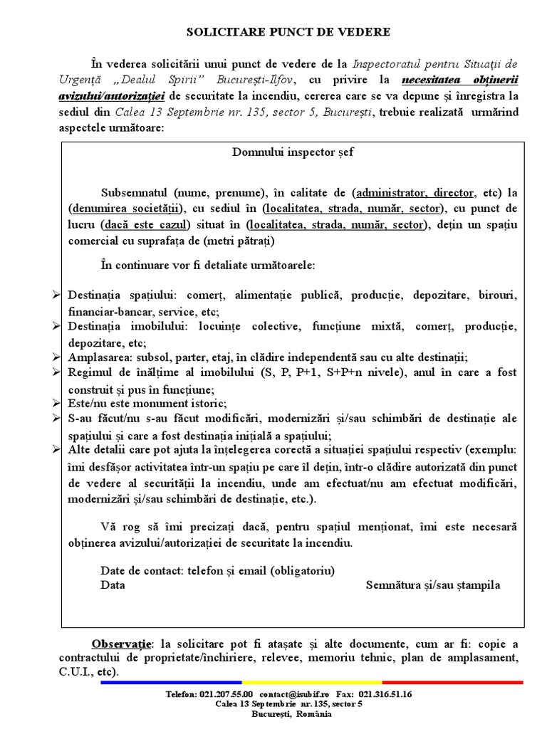 8.model Solicitare Punct de Vedere Aviz Autorizatie | PDF