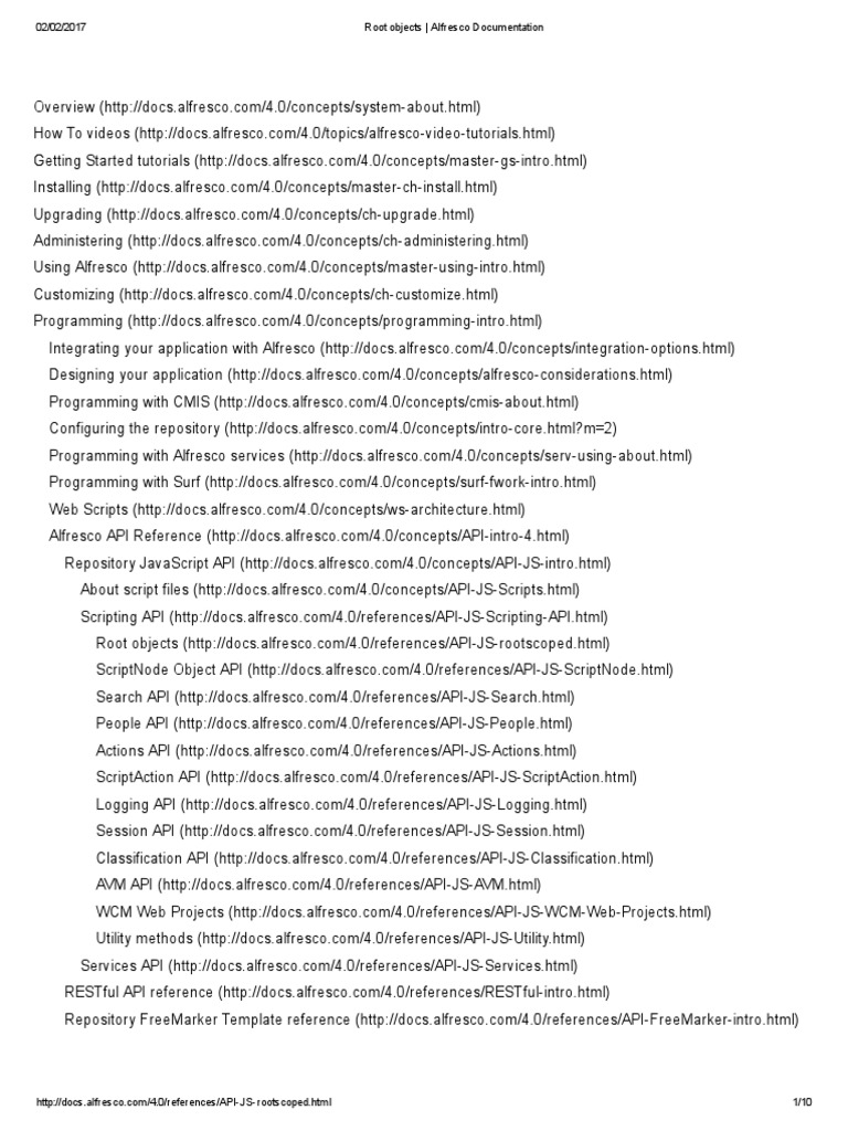 Root Objects - Alfresco Documentation | PDF | Application Programming Interface | Object ...