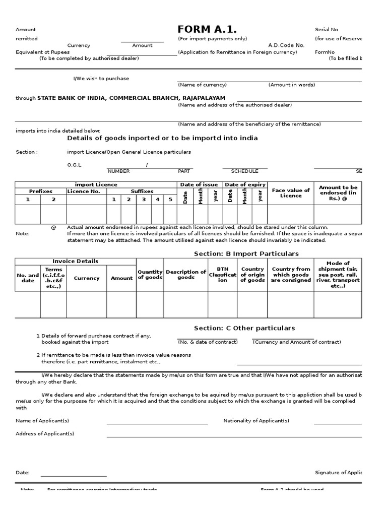 FORM A 1-For Import Payments Only | PDF | Invoice | Money