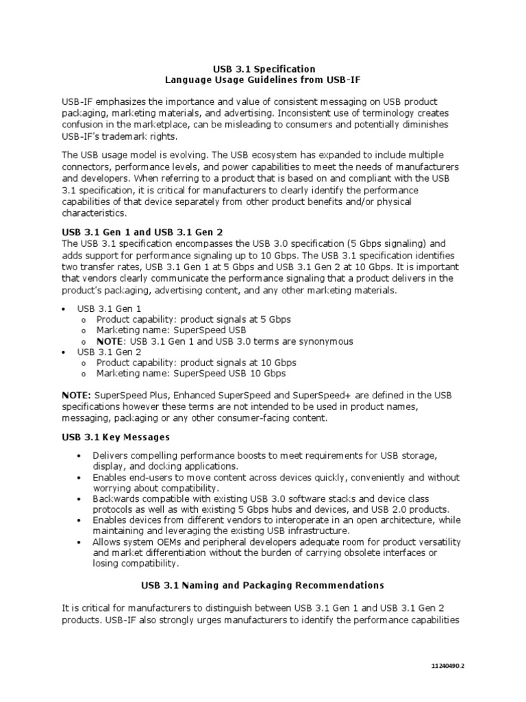 USB 3.1 Specification Language Usage Guidelines From USB-IF | Download ...