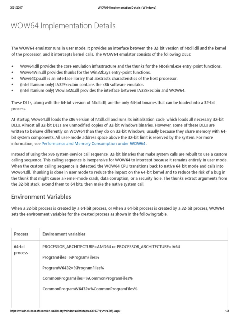 WOW64 Implementation Details (Windows) PDF | PDF | Ibm Pc Compatibles ...