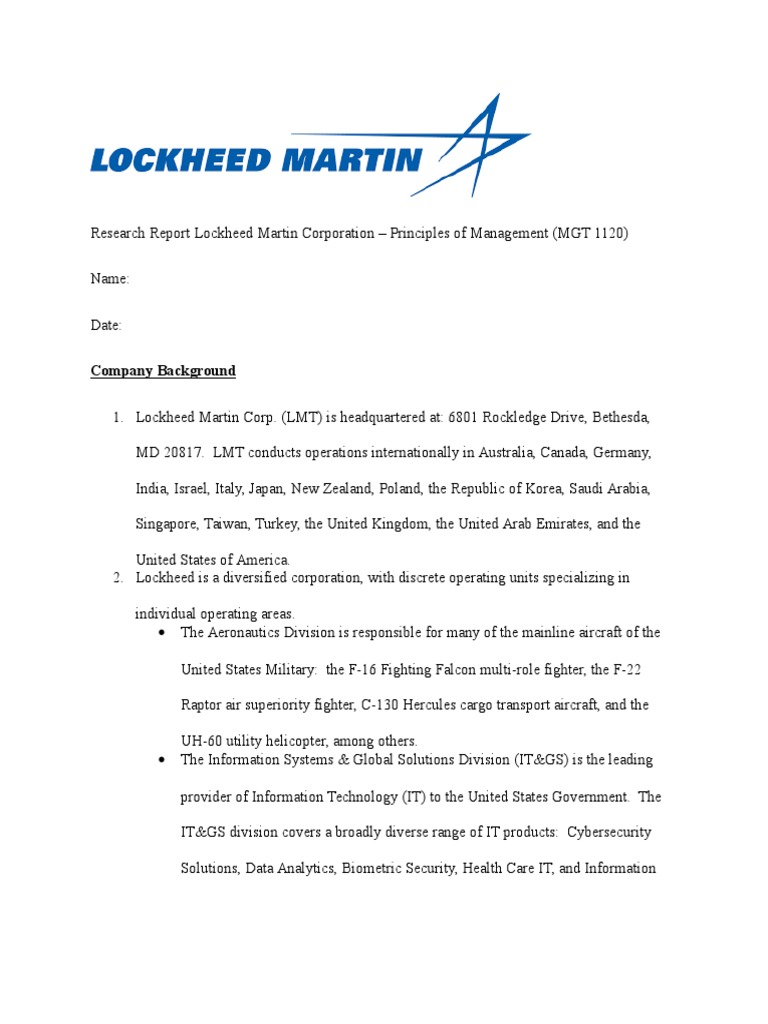Essay On Lockhead Marteen | Download Free PDF | Lockheed Martin ...