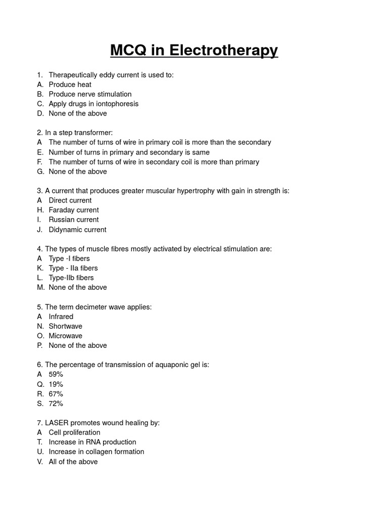 Electrotherapy MCQ | PDF | Nature | Medicine