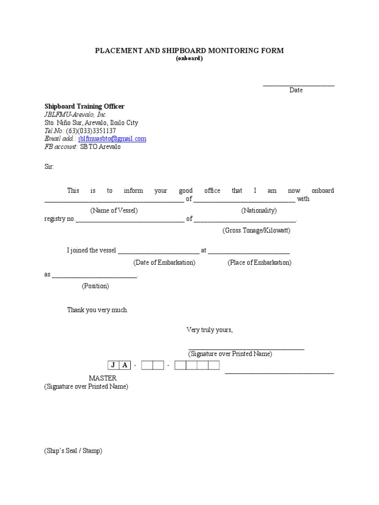 Placement and Shipboard Monitoring Form | PDF