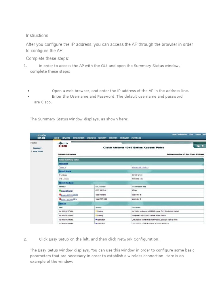 Basic Wireless LAN Connection With Access Point Configuration Example | PDF