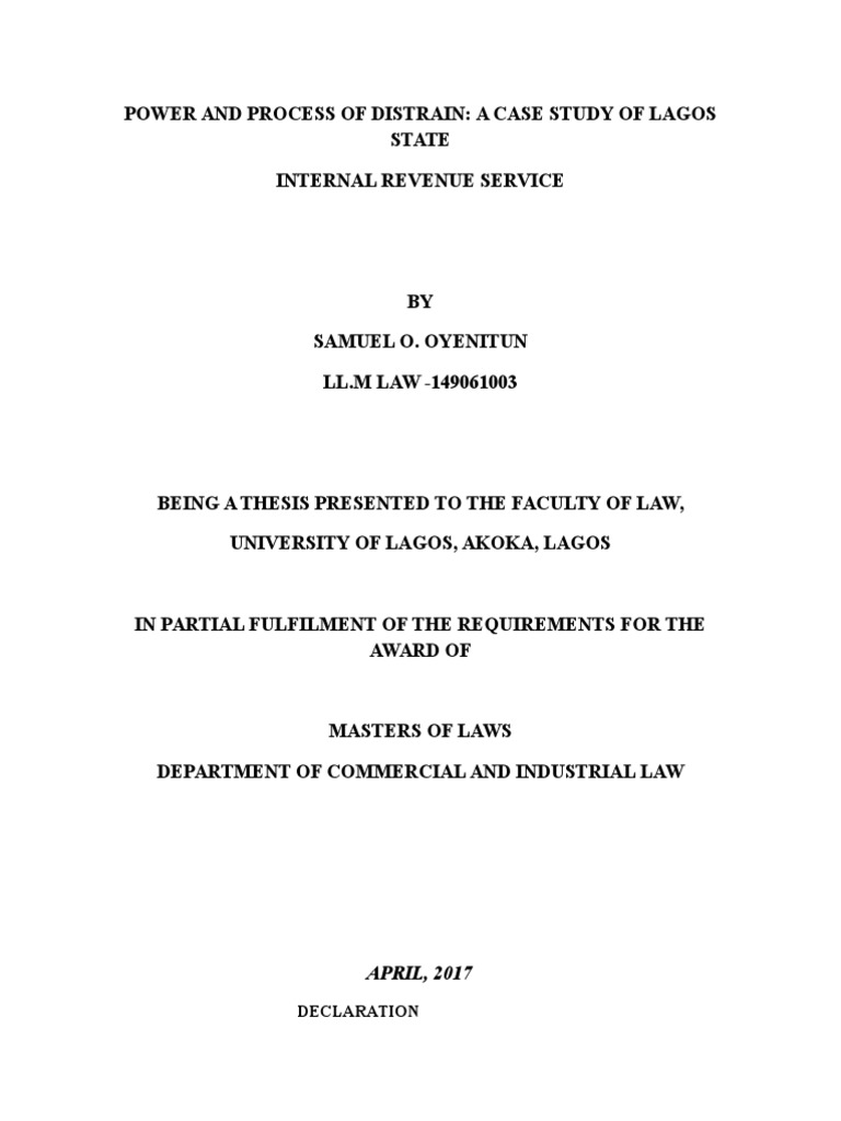 Power and Process of Distrain - Case Study of Lagos State Internal ...