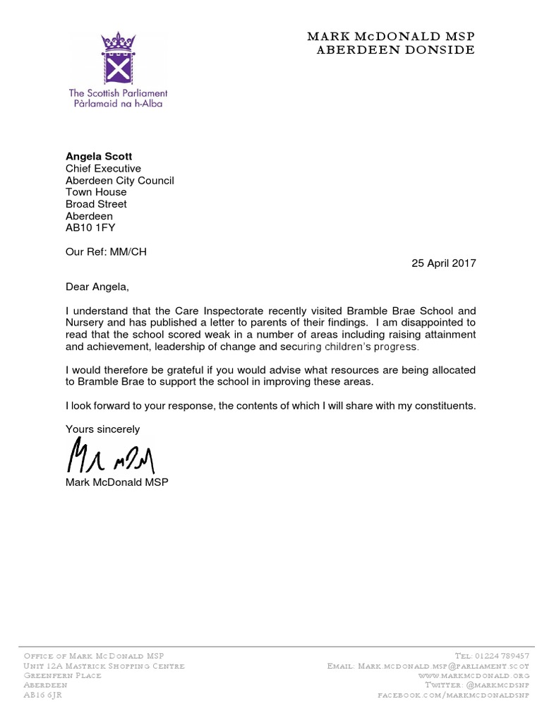 Mark Mcdonald MSP Letter To Angela Scot 25 April 2017 | PDF