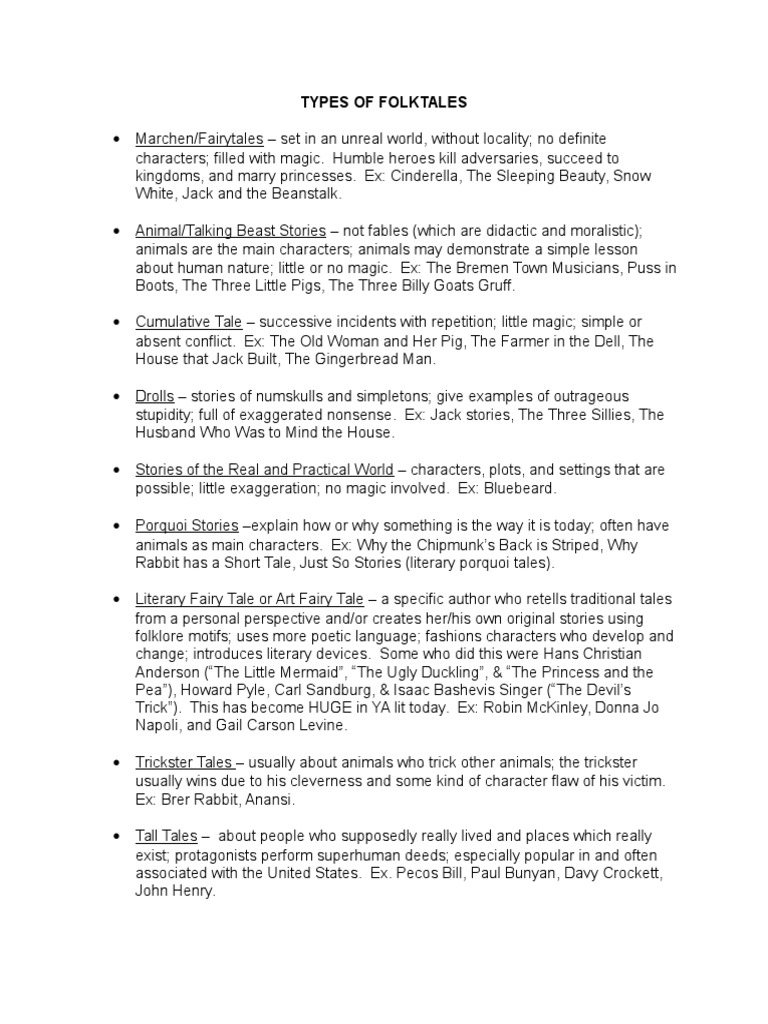 Folktales Handout | PDF | Fairy Tales | Traditional Stories