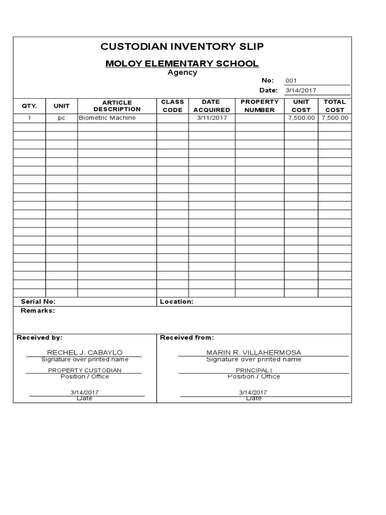 Inventory Slip | PDF | Computing | Computing And Information Technology