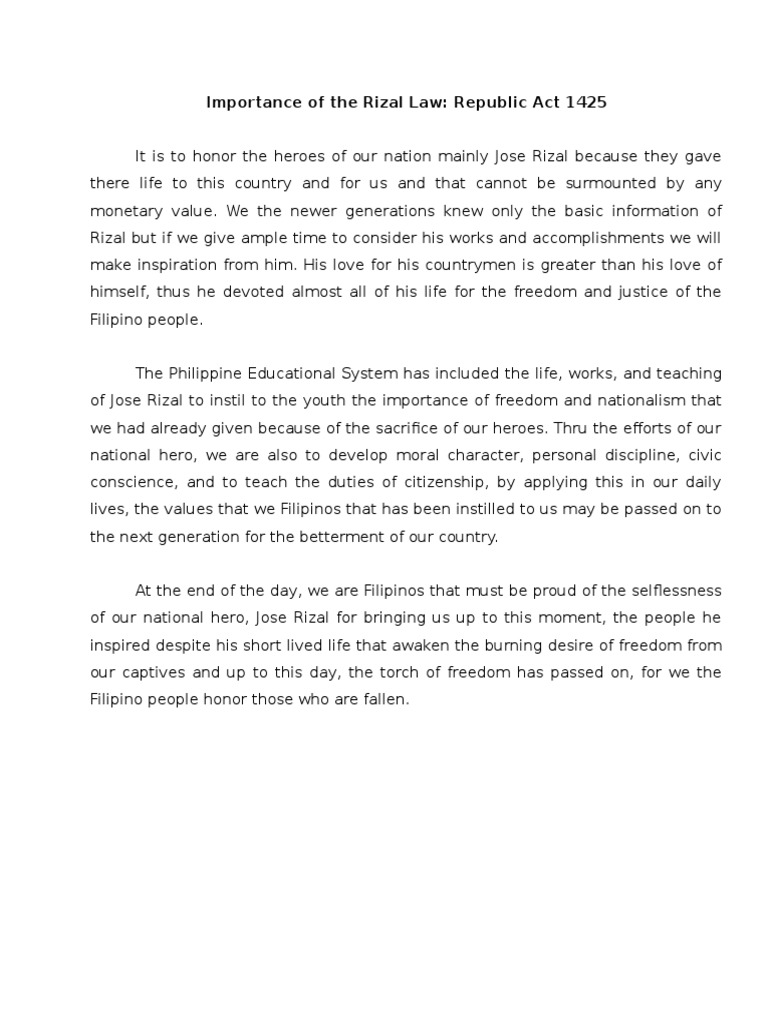 Importance of The Rizal Law | PDF