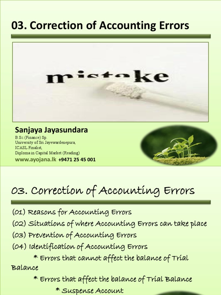 Correction of Accounting Errors: Sanjaya Jayasundara | PDF | Debits And ... Correction of Accounting Errors: Sanjaya Jayasundara | PDF | Debits And ...