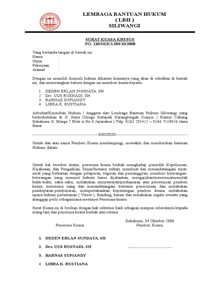 Surat Kuasa LBH Siliwangi | PDF