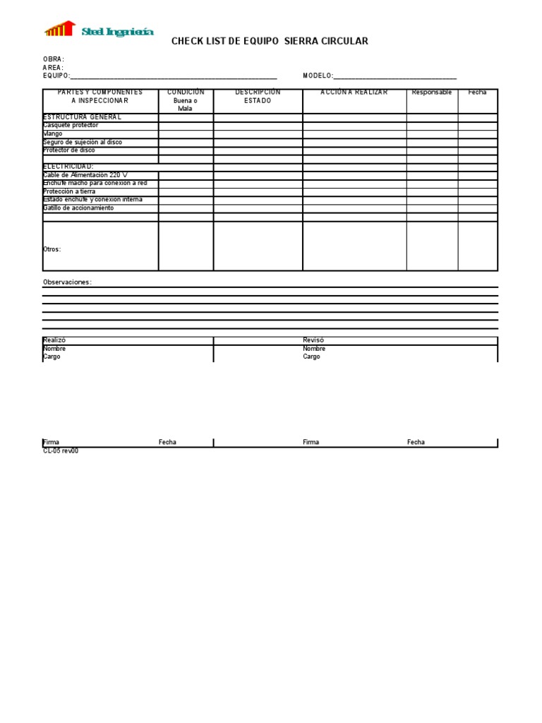 Checklist Sierra Circular | PDF | Ingenieria Eléctrica | Electricidad