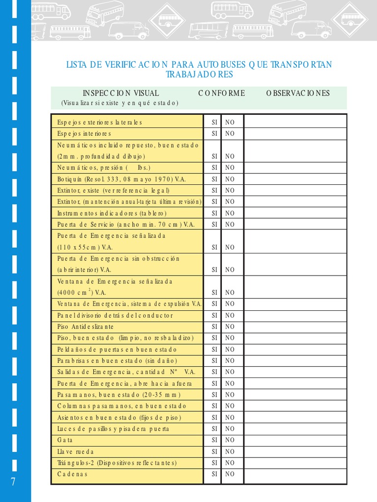 Checklist de Inspección para Autobuses | PDF | Vehículos terrestres ...