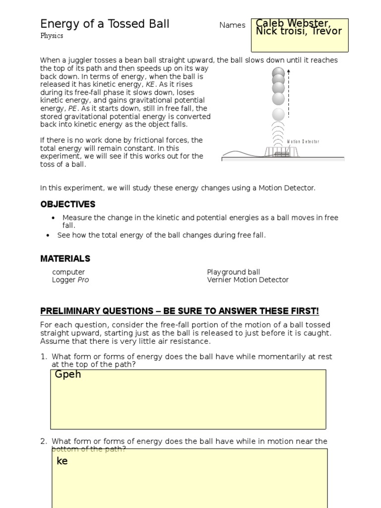 lab - acceleration of gravity - ball toss - online | Kinetic Energy ...