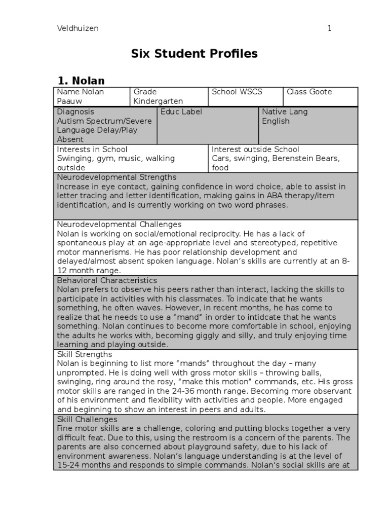 6 student profiles | Memory | Autism