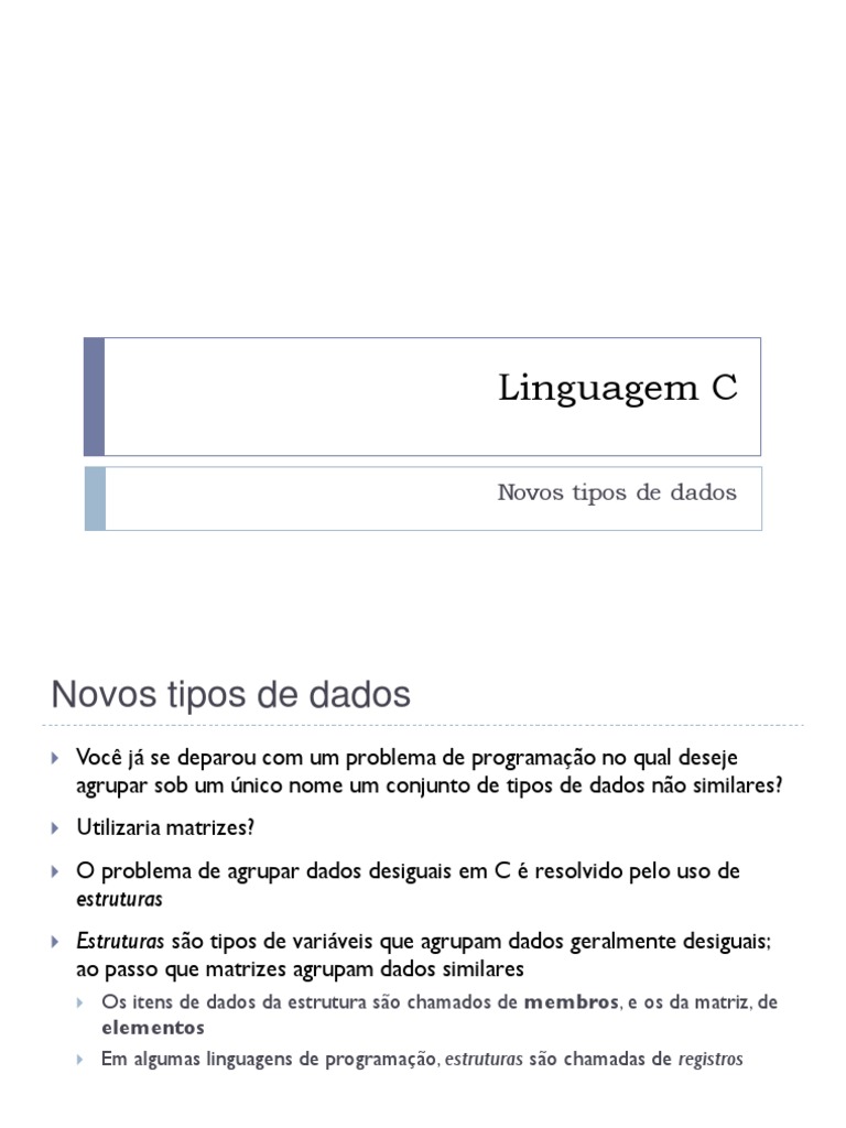 Material Linguagem C - Structs Aninhadas e Matriz - Enum - Union | PDF | C (linguagem de ...