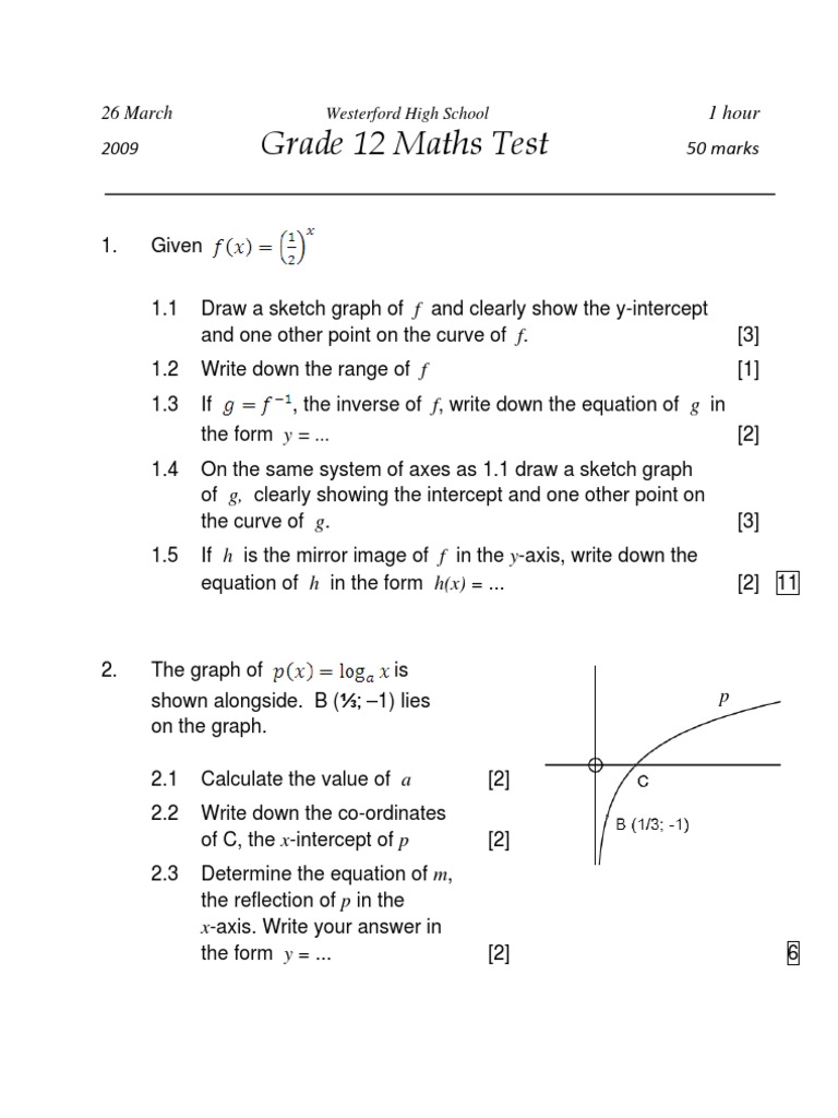 Mathematics GR 12 Revision Test | PDF