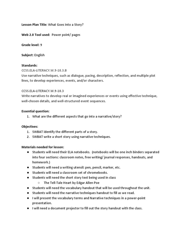Lesson Plan Title: Web 2.0 Tool Used: Grade Level: Subject: Standards ...