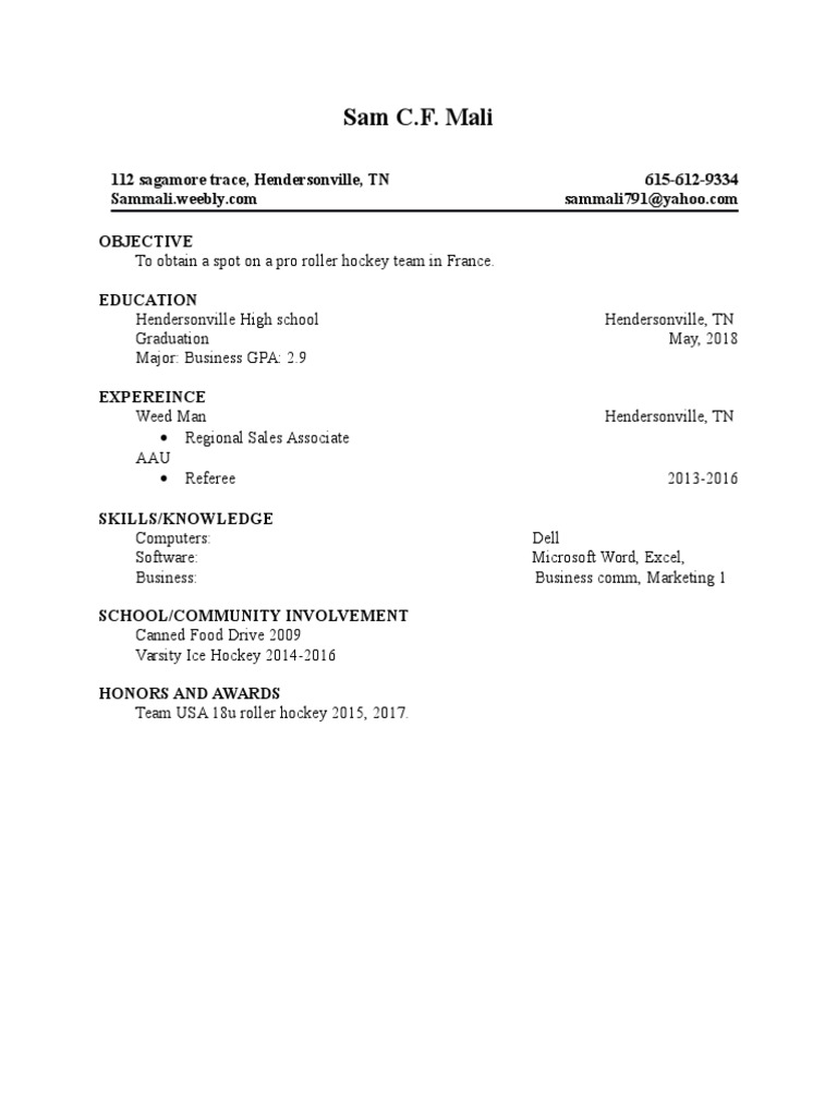 Pro Roller Hockey Resume | PDF | Career & Growth | Business