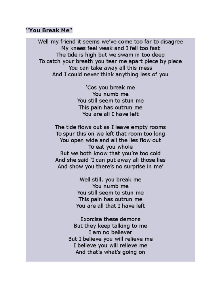 Emotional Struggles in "You Break Me" | PDF