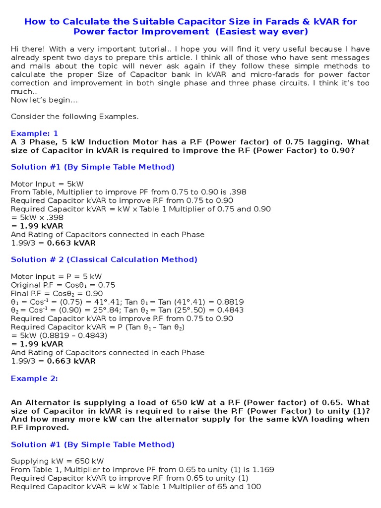 A Comprehensive Guide to Calculating Capacitor Sizing for Power Factor ...