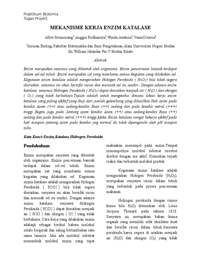 Mekanisme Kerja Enzim Katalase | PDF