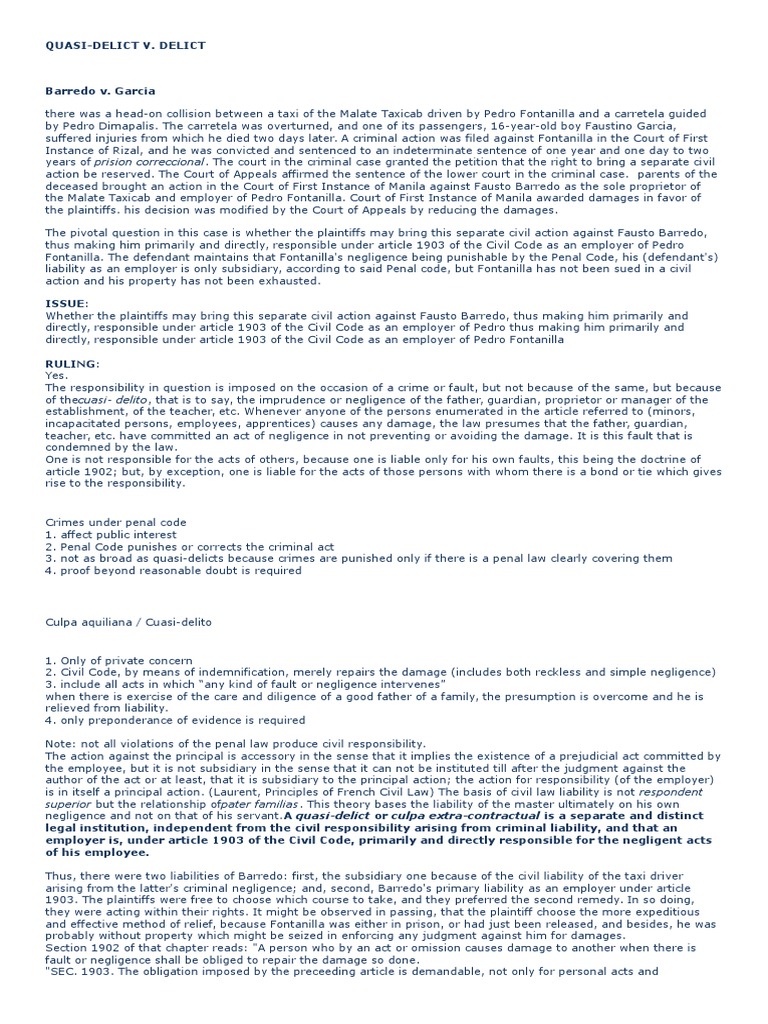 Quasi-Delict v. Delict | Acquittal | Negligence