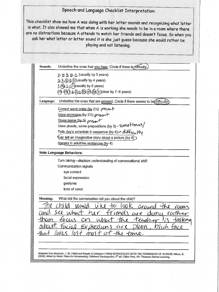 Speech and Language Checklist | PDF