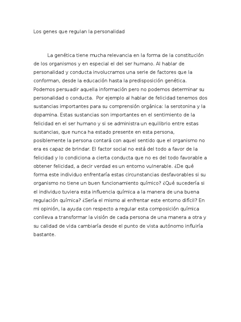 Los Genes Que Regulan La Personalidad | PDF | Felicidad | Comportamiento Los Genes Que Regulan La Personalidad | PDF | Felicidad | Comportamiento