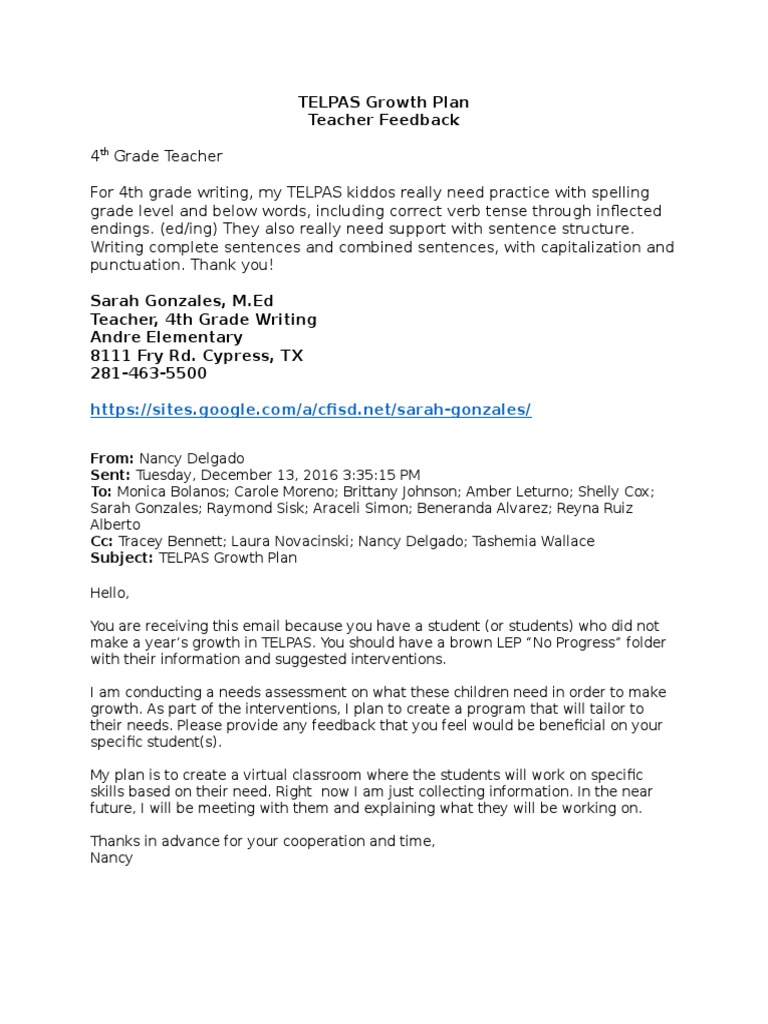 Telpas Growth Plan Feedback | PDF