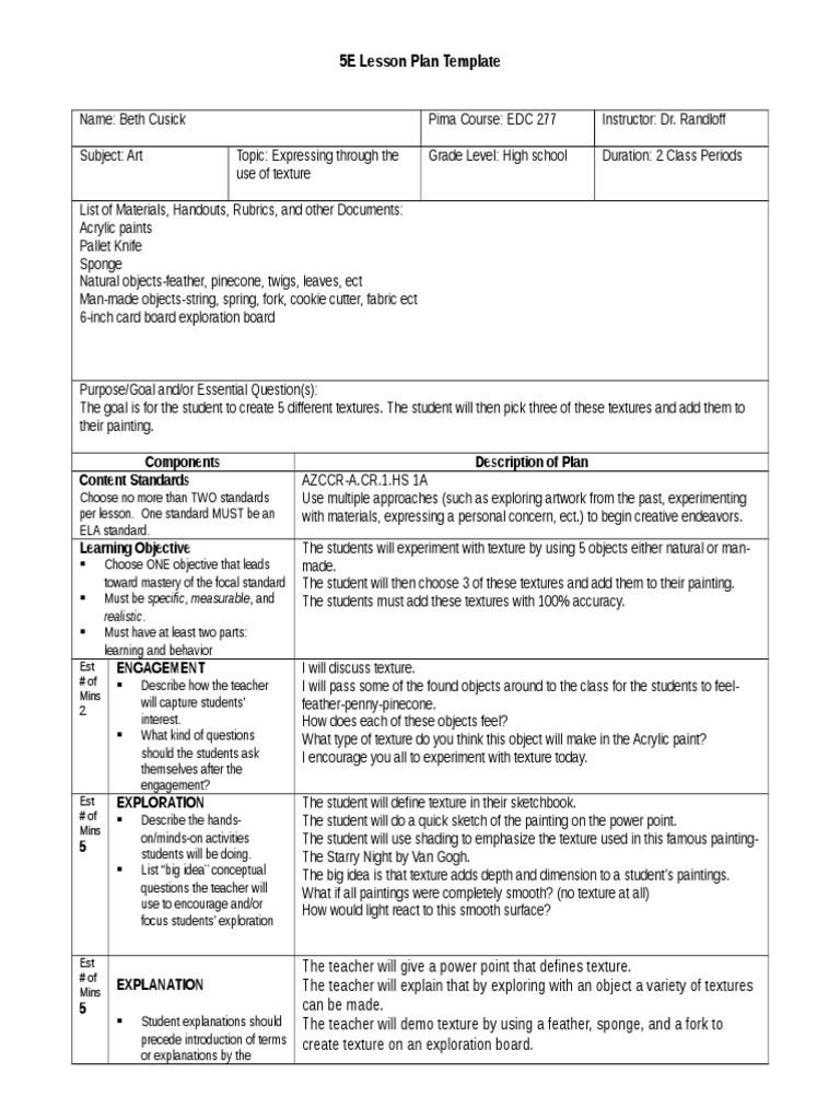 Lesson Plan 3 5e-Lesson-Plan-Template 2 Final | PDF | Lesson Plan ...