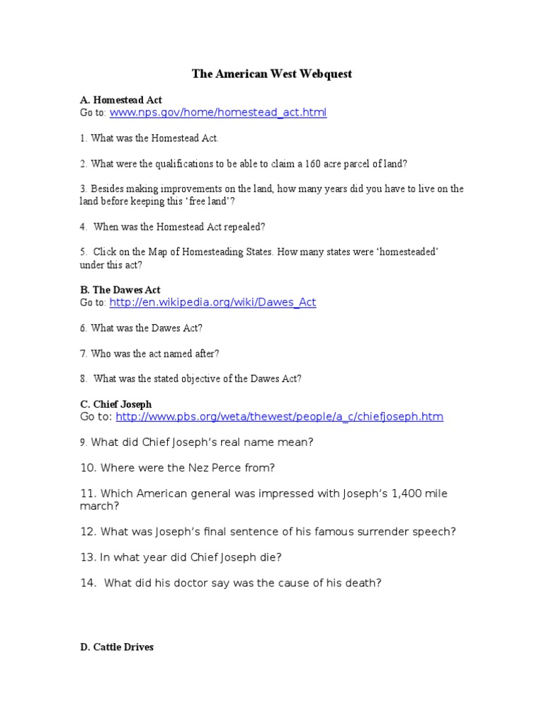 Dawes and Homestead Act Webquest 2017 | PDF | George Armstrong Custer ...