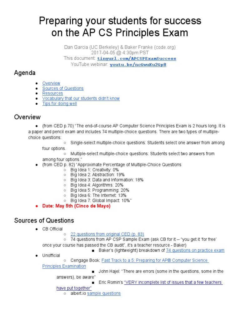 Preparingyourstudentsforsuccessontheapcsprinciplesexam | PDF | Data ...