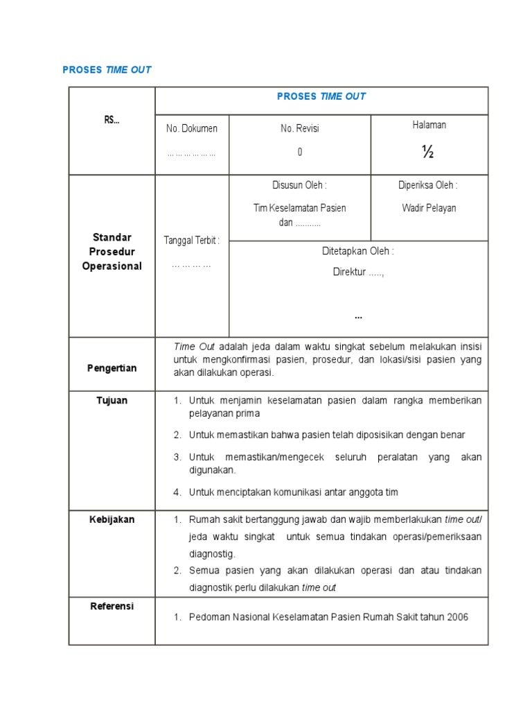 Prosedur Time Out untuk Keselamatan Pasien | PDF