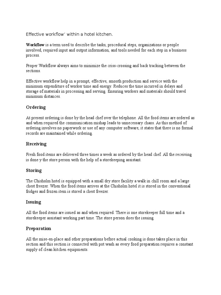 Hotel Kitchen Workflow Efficiency Guide | PDF | Kitchen | Foodservice