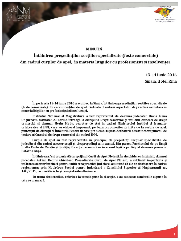 Minuta Intalnire Sectii Specializ PDF | PDF