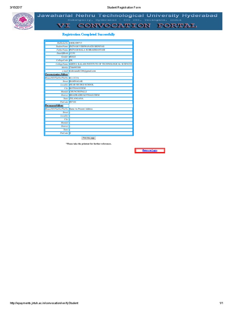 Student Registration Confirmation Details | PDF