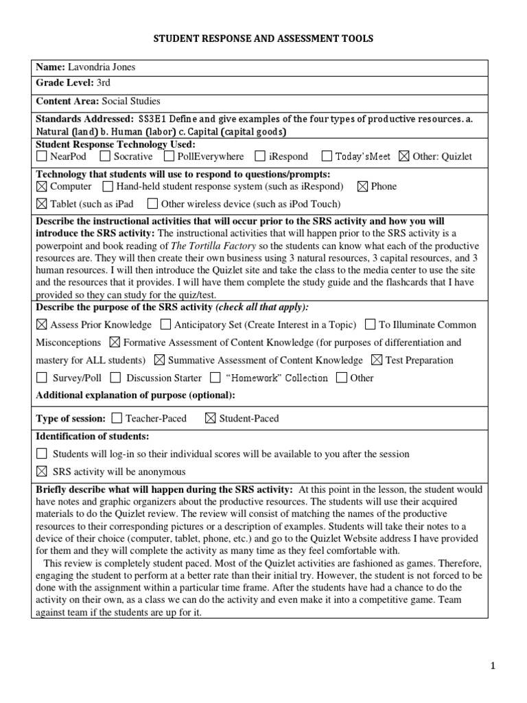 Srs Lesson Plan | PDF | Educational Assessment | Cognition